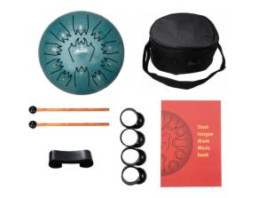 nanrika steel tongue drum, 8 inch 11 tone, percussion instrument, hand pan drum, with bag, music book, drumstick and finger cover (malachite)