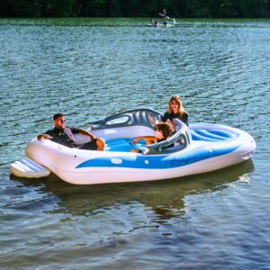 aquayam lake floats for adults floating island for lake inflatables lake toys for adults and family | boat floats for the lake includes air pump, extendable oars, repair kit and carry bag