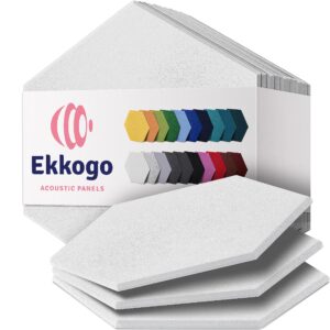 ekkogo acoustic panels 12-pack soundproof wall panels 14"x12.1"x0.4" sound panels high density sound dampening panels - [white hexagon]