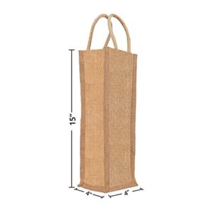 BANNER BUZZ MAKE IT VISIBLE BannerBuzz Jute Wine Bag Made of 100% Biodegradable Jute Material (4” W X 15” H X 4” B, Natural Brown Color)