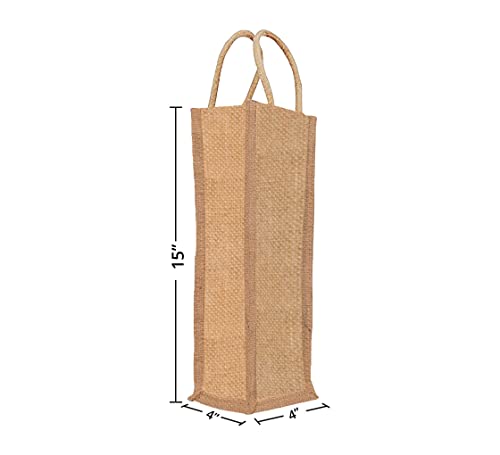 BANNER BUZZ MAKE IT VISIBLE BannerBuzz Jute Wine Bag Made of 100% Biodegradable Jute Material (4” W X 15” H X 4” B, Natural Brown Color)