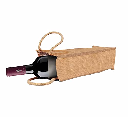 BANNER BUZZ MAKE IT VISIBLE BannerBuzz Jute Wine Bag Made of 100% Biodegradable Jute Material (4” W X 15” H X 4” B, Natural Brown Color)