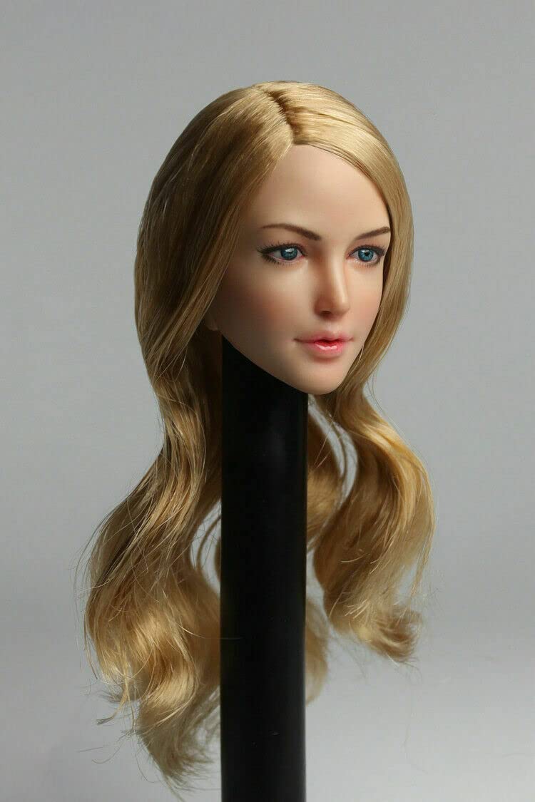 1/6 Scale Female Head Sculpt, Asian Girl Blonde Curls Hair Head Carved for 12'' Seamless Action Figure Body Doll Collection (J)