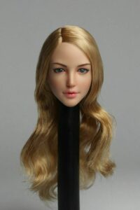 1/6 scale female head sculpt, asian girl blonde curls hair head carved for 12'' seamless action figure body doll collection (j)