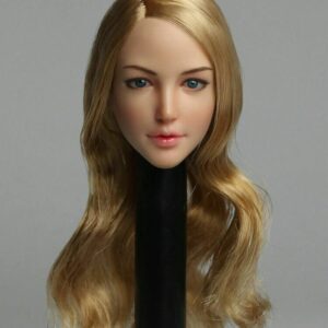 1/6 Scale Female Head Sculpt, Asian Girl Blonde Curls Hair Head Carved for 12'' Seamless Action Figure Body Doll Collection (J)