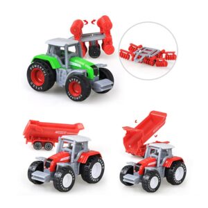 HOMSEEK Kid's Farm Tractor Toys with Trailers,Alloy and ABS Cake Decorating Car Truck Realistic Tractor Vehicle Value Play Set Toy,(Set of 4)