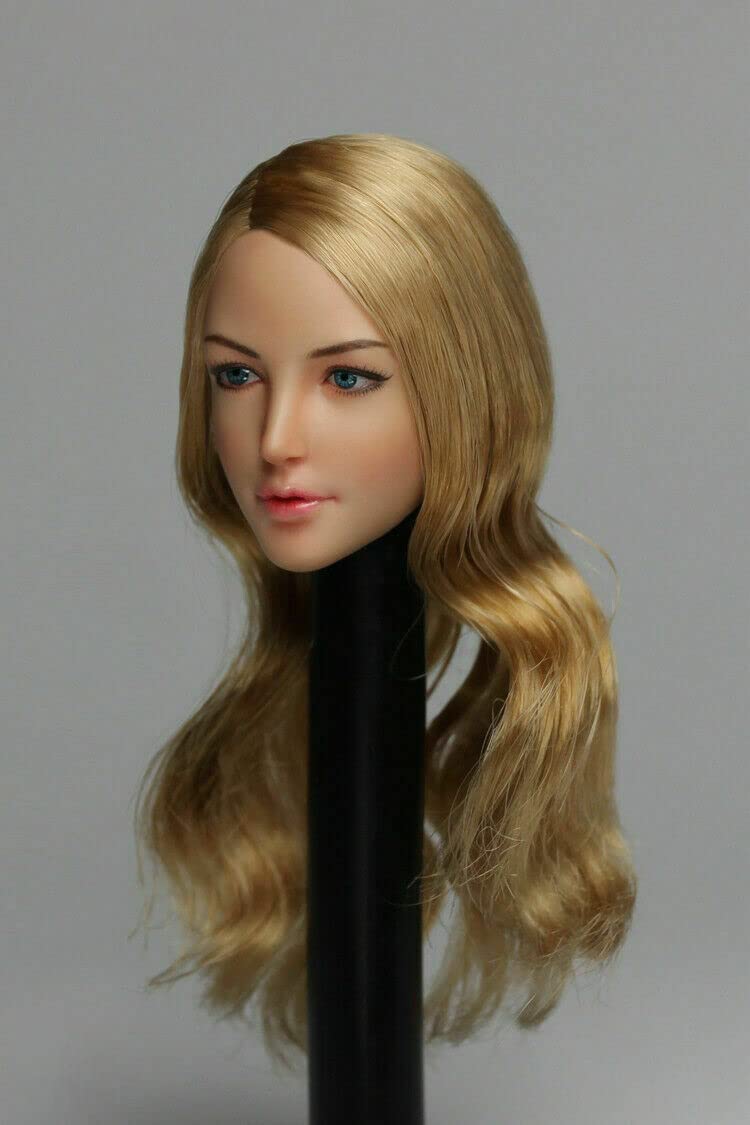 1/6 Scale Female Head Sculpt, Asian Girl Blonde Curls Hair Head Carved for 12'' Seamless Action Figure Body Doll Collection (J)