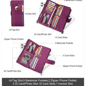 Leather three-layer womens wallet, mobile phone bag, long buckle leather wallet, certificate bag and zero wallet