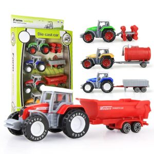 homseek kid's farm tractor toys with trailers,alloy and abs cake decorating car truck realistic tractor vehicle value play set toy,(set of 4)