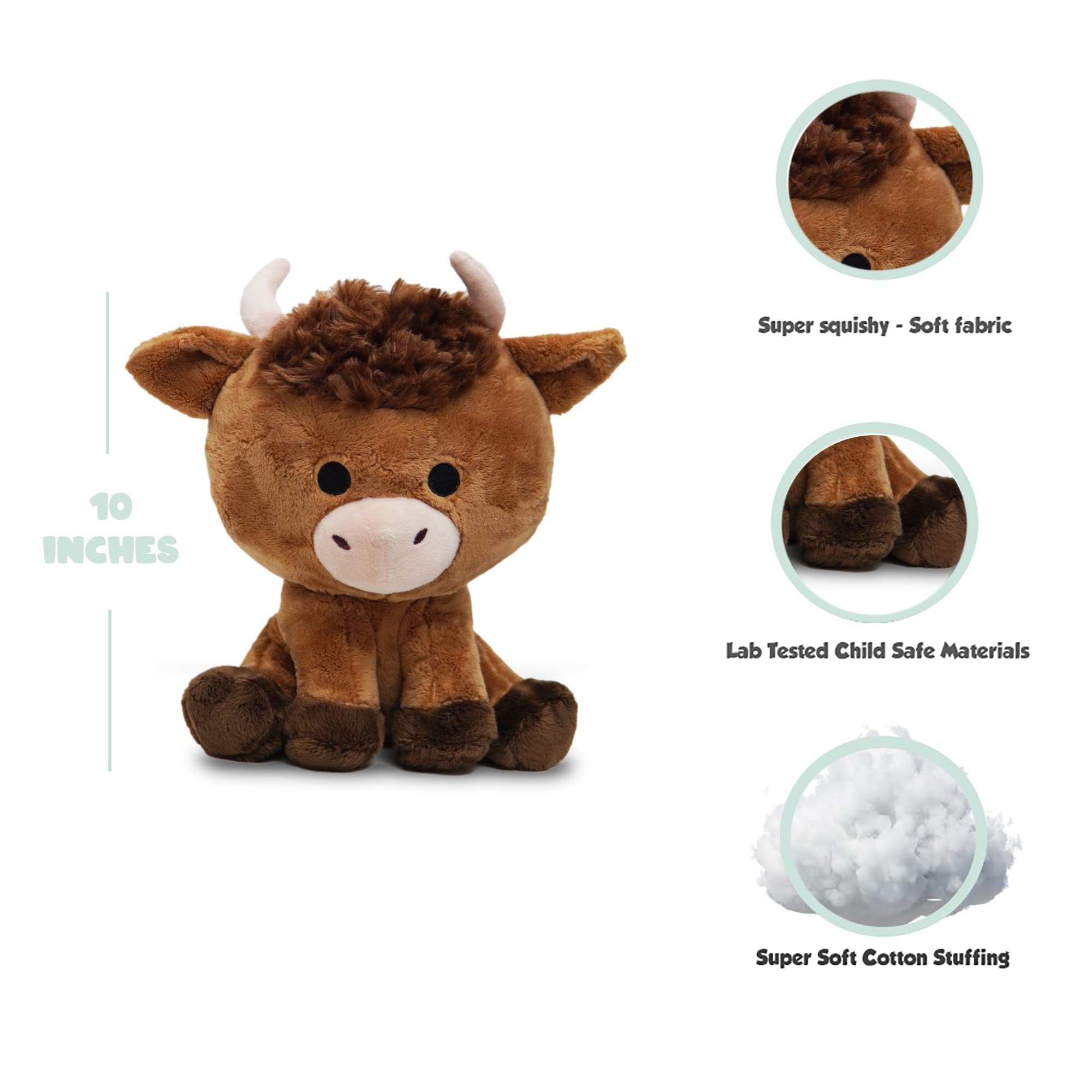 Avocatt Highland Cow Plushie Toy - 10 Inches Stuffed Animal Plush - Plushy and Squishy Animal with Soft Fabric and Stuffing - Cute Toy Gift for Boys and Girls