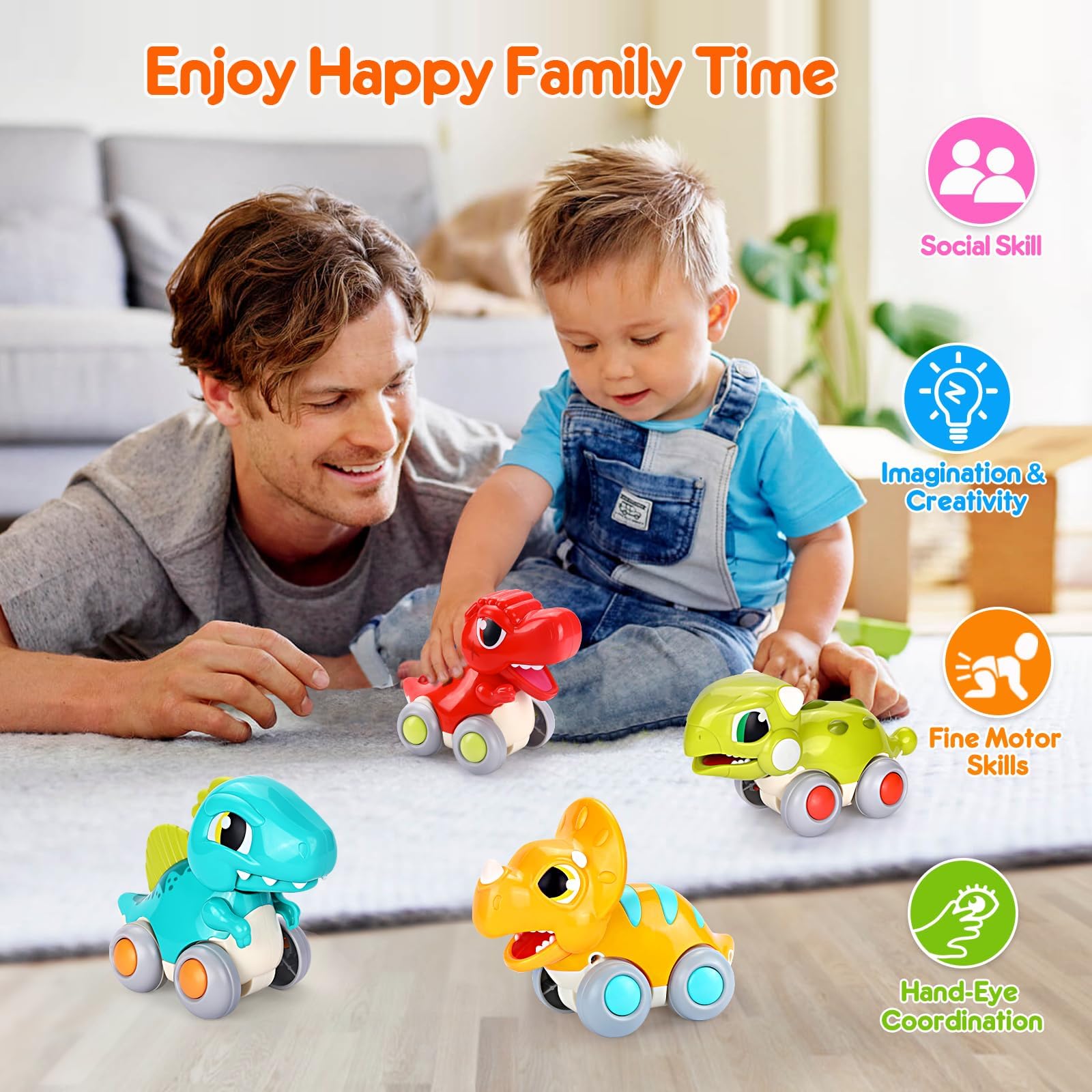 Toys for 1 Year Old Boys Gift Dinosaur Toy Cars for 1 2 3 Year Old Friction Powered Car Toddler Toys Age 1-2 Baby Toys 12-18 Months 1st Birthday Gift for Toddler Toys 1-3 Push and Go Car Baby Boy Toys