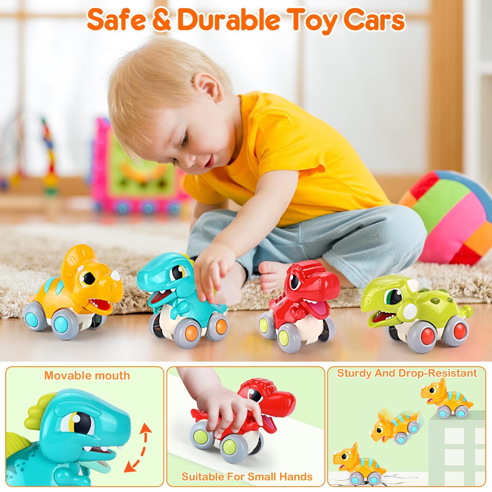 Toys for 1 Year Old Boys Gift Dinosaur Toy Cars for 1 2 3 Year Old Friction Powered Car Toddler Toys Age 1-2 Baby Toys 12-18 Months 1st Birthday Gift for Toddler Toys 1-3 Push and Go Car Baby Boy Toys