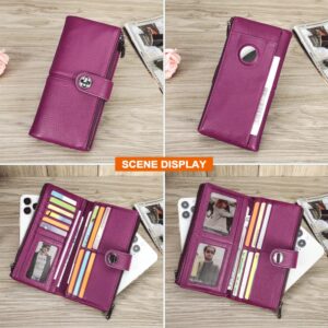 Leather three-layer womens wallet, mobile phone bag, long buckle leather wallet, certificate bag and zero wallet