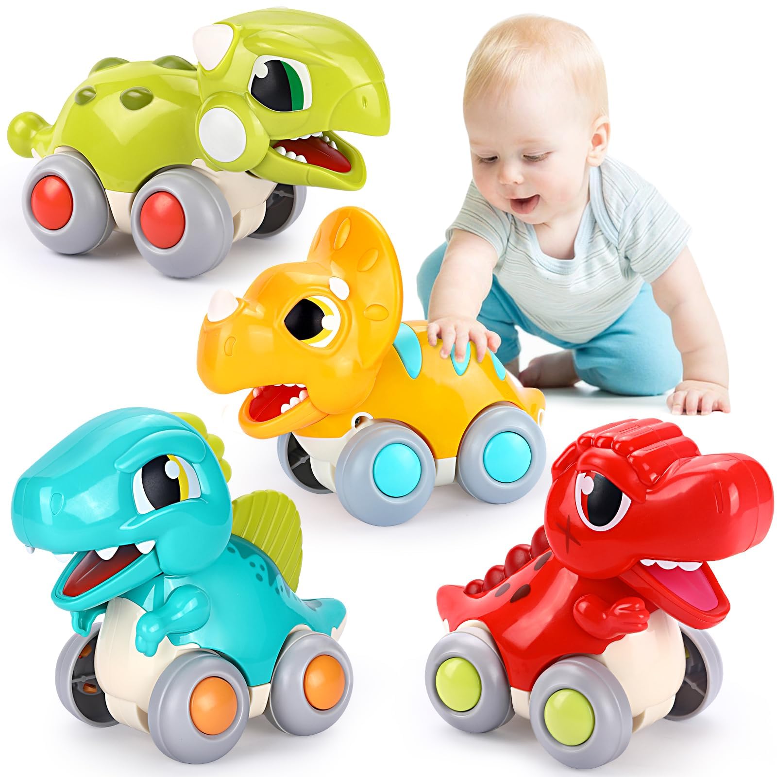 Toys for 1 Year Old Boys Gift Dinosaur Toy Cars for 1 2 3 Year Old Friction Powered Car Toddler Toys Age 1-2 Baby Toys 12-18 Months 1st Birthday Gift for Toddler Toys 1-3 Push and Go Car Baby Boy Toys