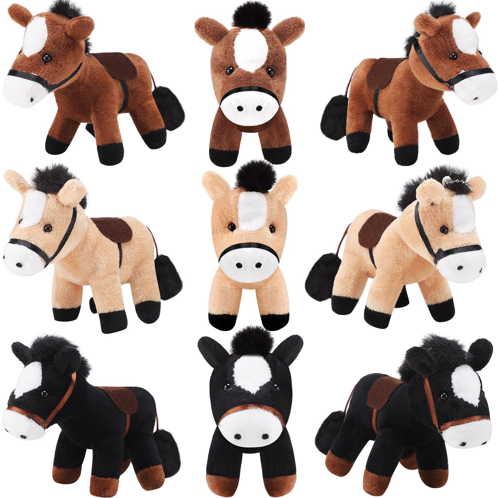 Zomiboo 9 Pack Horse Stuffed Animals Horse Plush Toy Standing Stuffed Horse 4 Inch Mini Plush Horse with Detachable Chain for Animal Theme Party Birthday Decoration Supplies (Vivid Style)