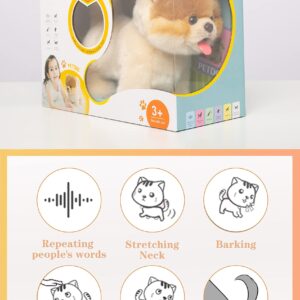 Electronic Walking Pomeranian Stuffed Dog Toy, Realistic Interactive Puppy Robot Pet Dog, Walking, Barking,Wagging Tail & Talking,Present Pet Gifts for 3+ Year Boys Girls