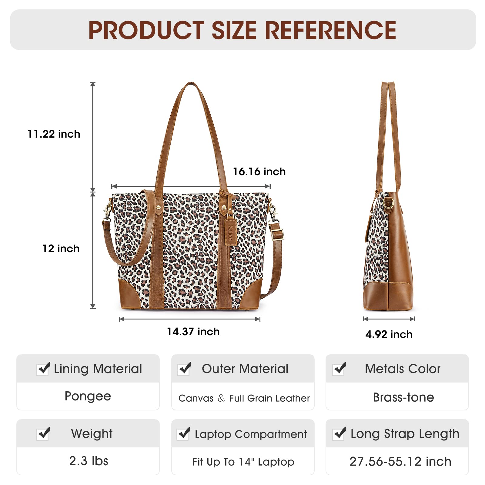 Kattee Leather Tote Bags for Women, Purses and Handbags Shoulder Crossbody Bag Work Large (Light Brown)