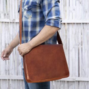 RUSTIC TOWN Retro Style Leather Satchel bag and Leather Antique Deckle Edge Paper Journal for Professional, and Artists