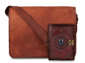 rustic town retro style leather satchel bag and leather antique deckle edge paper journal for professional, and artists