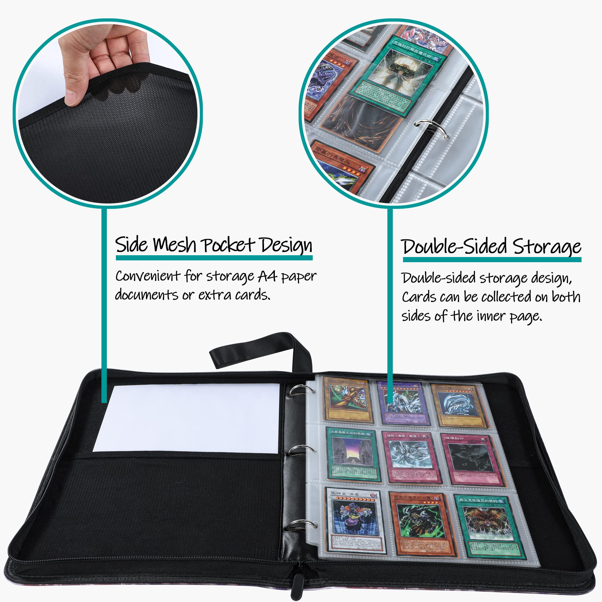 Card Binder for Yugioh Cards - 720 Pockets Trading Card Binder with 40 Removable Sleeves, 9 Pocket Card Holder Album Compatible with Yu-Gi-Oh Cards (DM）