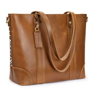 kattee leather tote bags for women, purses and handbags shoulder crossbody bag work large (light brown)