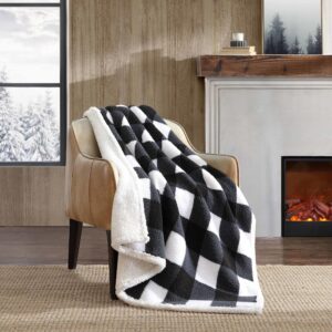 eddie bauer - throw blanket, reversible sherpa fleece bedding, buffalo plaid home decor for all seasons (black check, 50" x 60")