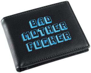 miramax, llc officially licensed black/blue embroidered bad mother leather wallet