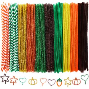 whaline 500pcs fall pipe cleaners 10 colors pipe cleaners glitter orange yellow coffee chenille stems kids hand craft supplies for autumn party decorations school diy art craft projects