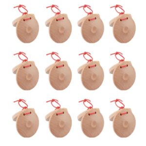 12 pcs musical castanets instrument, clap board music educational，classroom diy wooden percussion instrument finger castanets (wood color)