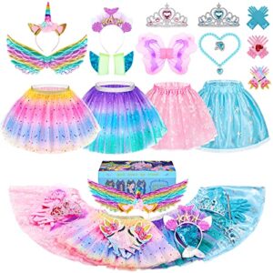 stopklas little girls dress up costume set, fairy and mermaid princess dress up trunk with accessories 19pcs girls pretend play costume for girls 3-6