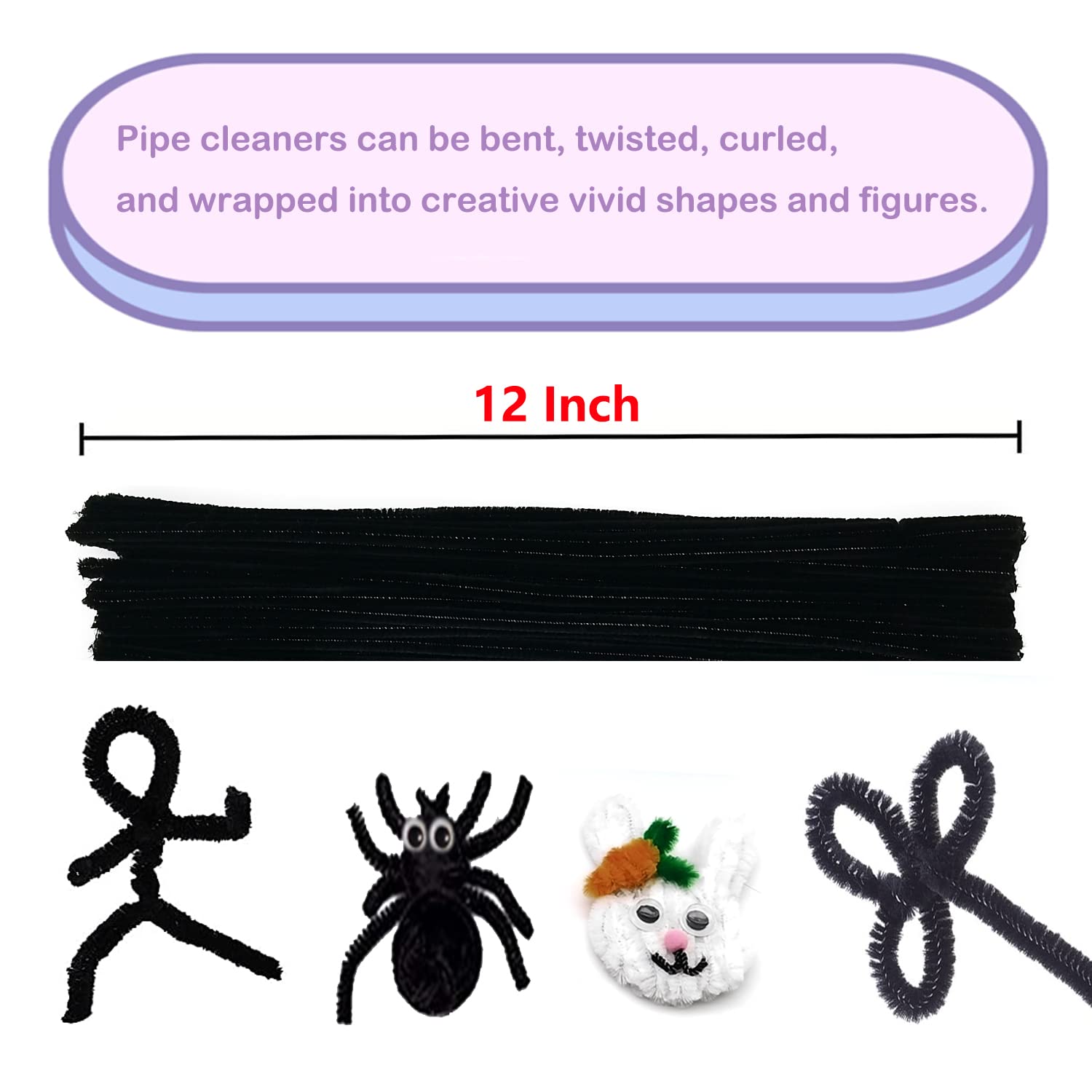 Cldamecy 100 pcs Black Pipe Cleaners with 20 pcs Googly Eyes,Chenille Stems for Craft Project,Craft Pipe Cleaners for DIY Projects,Arts and Holiday Decoration