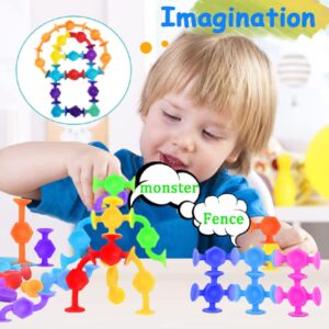 100pcs Suction Bath Toys for Baby Kids, Bath Toy Silicone Construction Building Blocks Montessori Sensory Toy for 3 4 5 6 7 8 Years Old Toddlers Boys Girls with Egg Storage