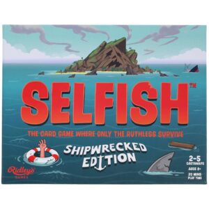 ridley's games: selfish- shipwrecked edition card game | easy to play party game for groups | ideal for 2-5 players | makes a great gift idea | watch out for that shark - only the ruthless survive!