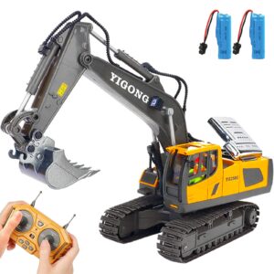 mscredse remote control excavator 11 channel rc excavator truck toys 1/20 scale 2.4ghz construction vehicles with metal shovel 680° rotation for kids boys age 4-7 8 9 10 year old (yellow)