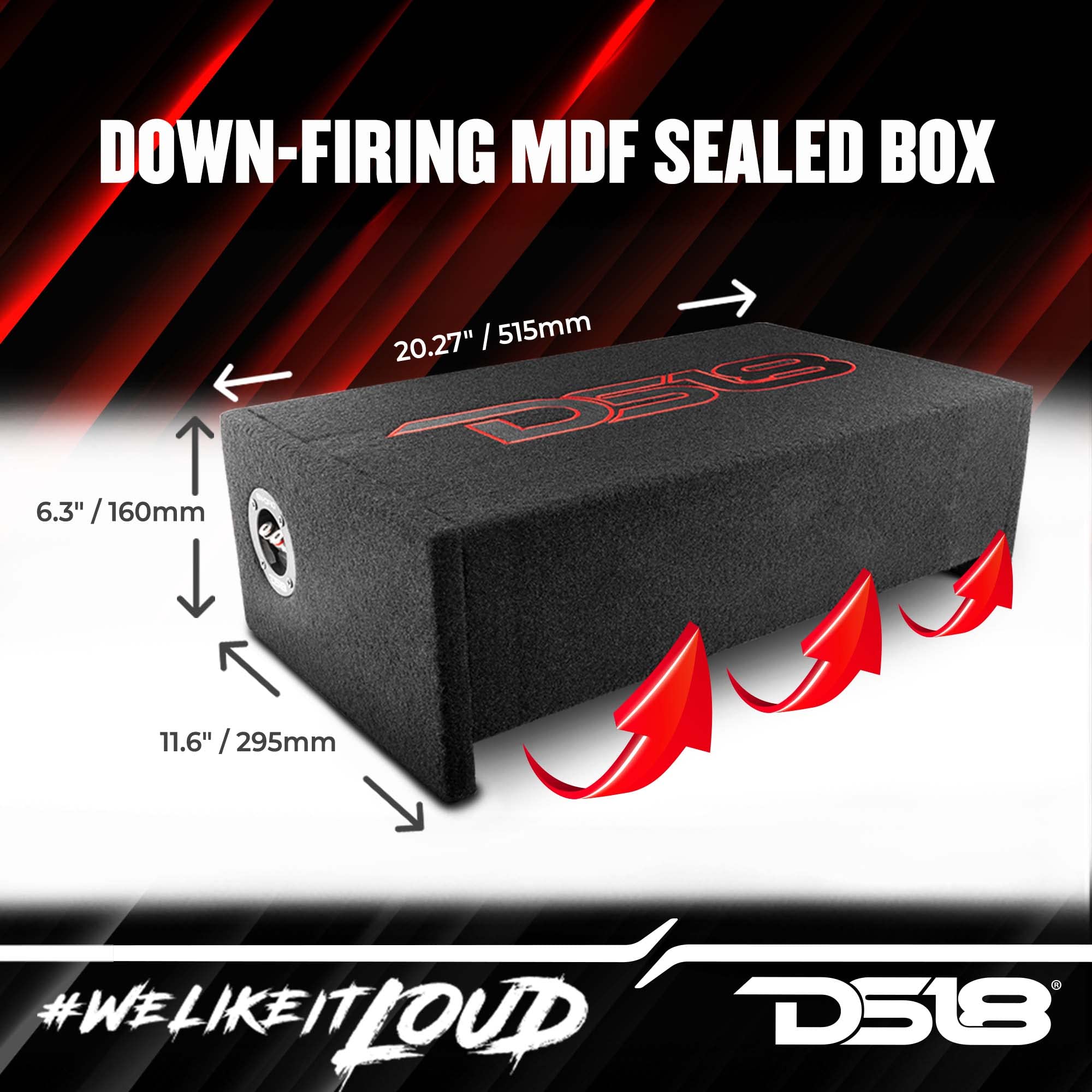 DS18 EN-DF10 10" Shallow Thin Subwoofer Enclosure Down-Firing Compact Sealed Design for Car Trucks 600 Watts Black