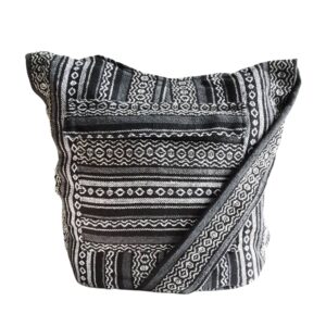 chuanchom naka sling crossbody boho handbag hand woven fabric crossbody bags for women (ฺblack-white no.2)