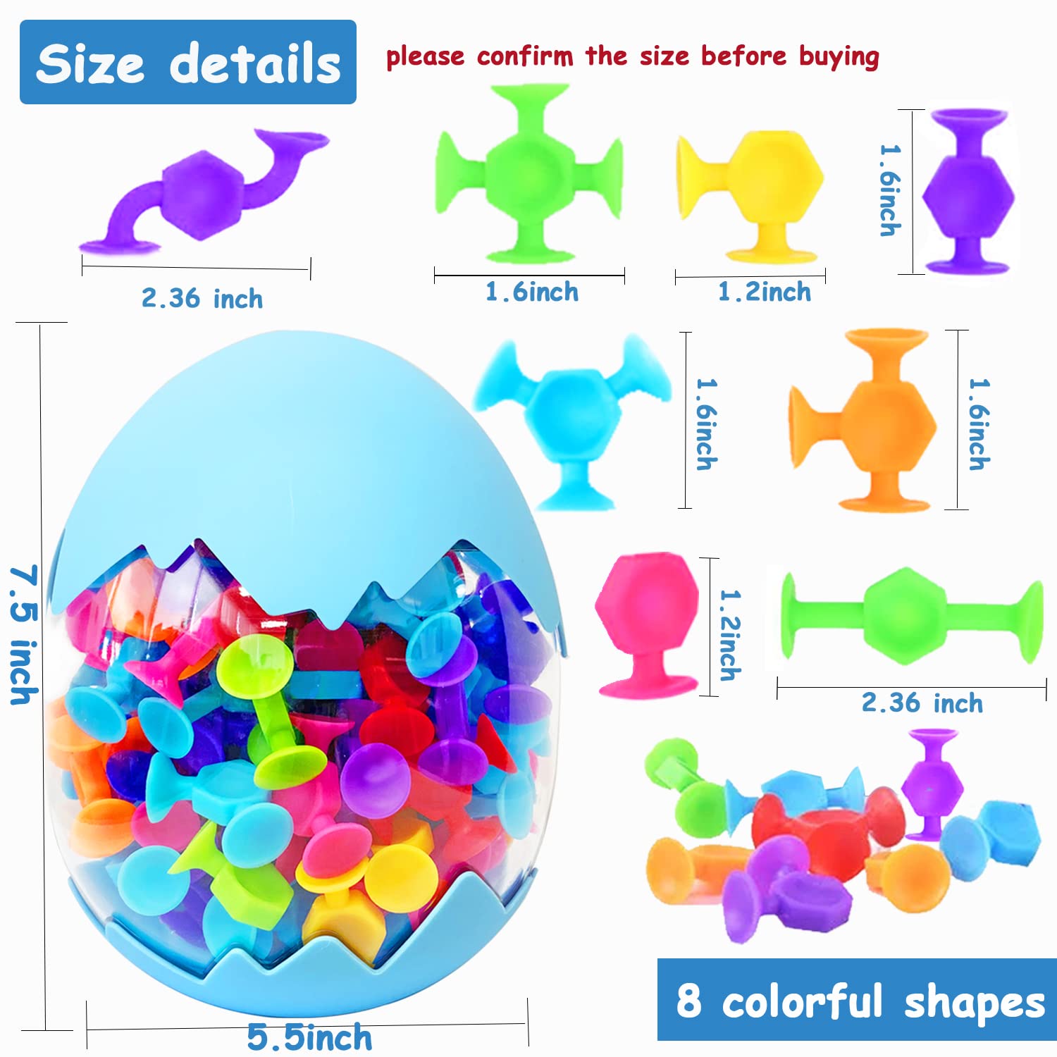 100pcs Suction Bath Toys for Baby Kids, Bath Toy Silicone Construction Building Blocks Montessori Sensory Toy for 3 4 5 6 7 8 Years Old Toddlers Boys Girls with Egg Storage