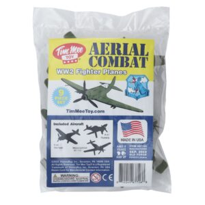 TimMee WW2 Fighter Ace Planes - OD Green 9pc Plastic Army Men Airplanes USA Made