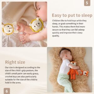 2PC Wooden Baby Bunny Rattle & Crochet Doll Plush Stuffed Rabbit Animals Toy for Newborn Baby | 100% Handmade Infant Soothe Toys for Sensory and Early Grips Development Thanksgiving Gifts