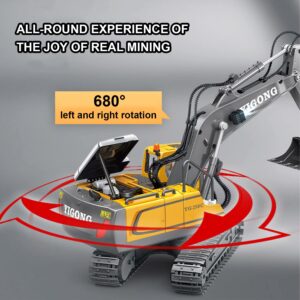 Mscredse Remote Control Excavator 11 Channel RC Excavator Truck Toys 1/20 Scale 2.4Ghz Construction Vehicles with Metal Shovel 680° Rotation for Kids Boys Age 4-7 8 9 10 Year Old (Yellow)