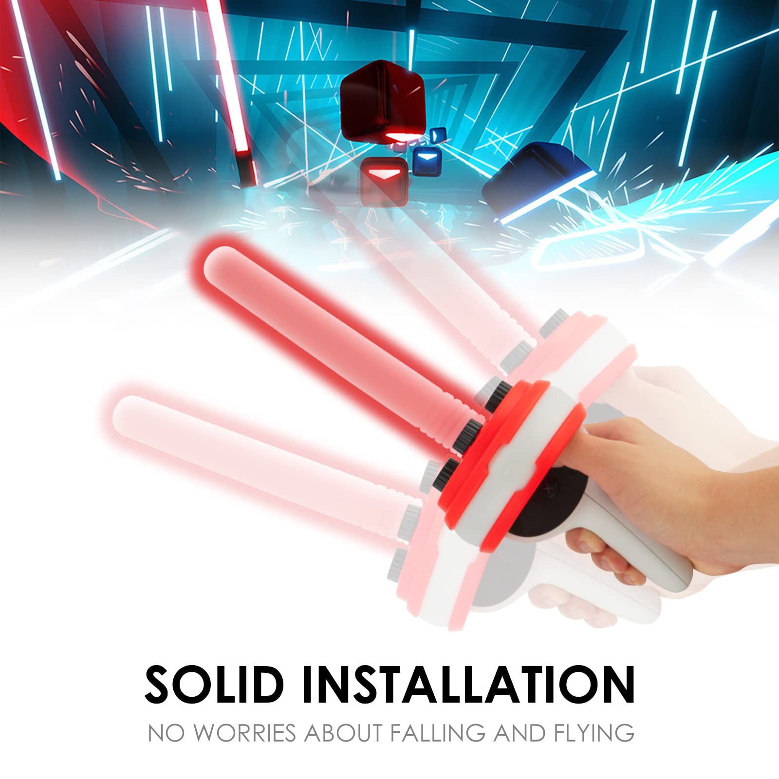 Geekria Dual Handles Grips Lightsabers Compatible With VR Meta Q2 Controller Beat Saber Games Accessories Virtual Reality Game Saber Enhanced Beat Saber Gaming Experience