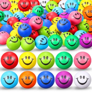 100 pcs mini smile face stress balls 1.57 inch colored stress balls in bulk soft foam funny face ball small stress relief balls for teens adults finger exercise school carnival reward party bag gift