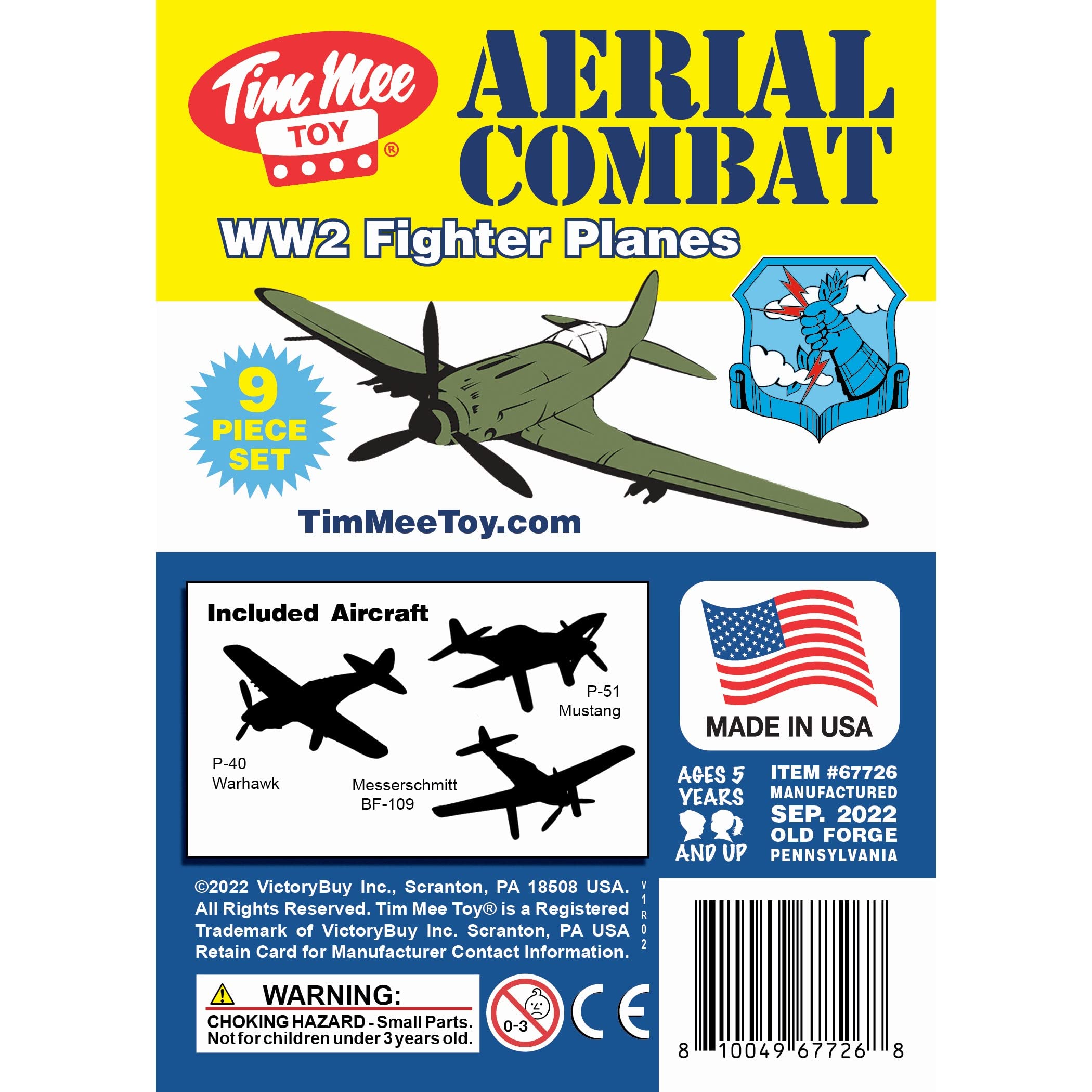 TimMee WW2 Fighter Ace Planes - OD Green 9pc Plastic Army Men Airplanes USA Made