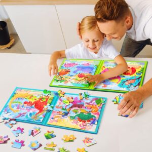 Magnetic Puzzles for Kids Ages 3-5, Two-Book Set, Dinosaur Animal Jigsaw Puzzle Magnet Books Travel Games Montessori Preschool Learning Activities Toddler Toys for 3 4 5 6 Year Old Boys Girls