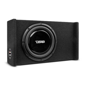 ds18 en-df10 10" shallow thin subwoofer enclosure down-firing compact sealed design for car trucks 600 watts black