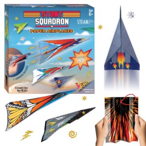 creativity for kids stunt squadron fold & launch paper airplanes: create 80 paper airplanes, stem science kit for kids, paper airplane craft kit for kids, gifts and toys for boys ages 6-8+