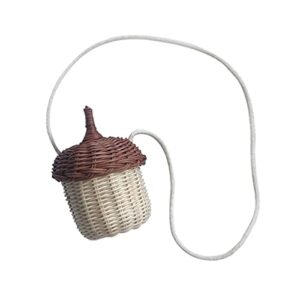 handwoven rattan bag acorn shaped: wicker crossbody handbag beach straw hand woven shoulder bag small basket with handle for kids women summer travel