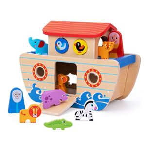 tookyland wooden noah's ark toys for kids, bible story toys baptism gifts for girls and boys, animal shape sorter toys montessori toys for 2 3 4 year old