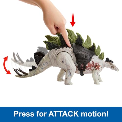 Mattel Jurassic World Dominion Gigantic Trackers Stegosaurus Action Figure Toy with Attack Motion & Tracking Gear, Plus Downloadable App & AR