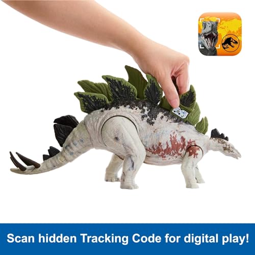 Mattel Jurassic World Dominion Gigantic Trackers Stegosaurus Action Figure Toy with Attack Motion & Tracking Gear, Plus Downloadable App & AR